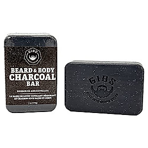 GIBS Grooming BBC Charcoal Bar - Deodorizing Soap, Spicy and rich with hints of cardamom, pepper, leather and clove., 6 oz.