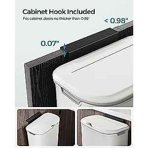 SONGMICS Hanging Trash Can, 2.4-Gallon Kitchen Trash Can with Lid for Food Waste, Wall Mounted Trash Can, Hanging or Sticking on Cupboard Door, for Kitchen Cabinet, Under Sink, White ULTB820W9