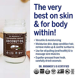 Dr. Bronner's - Organic Virgin Coconut Oil (Whole Kernel, 30 Ounce) - Coconut Oil for Cooking, Baking, Hair and Body, Fair Trade, Vegan, Non-GMO