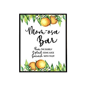 Mom-osa Bar Print, Orange Baby Shower Sign Poster, Funny Champagne Décor 8x10 Unframed