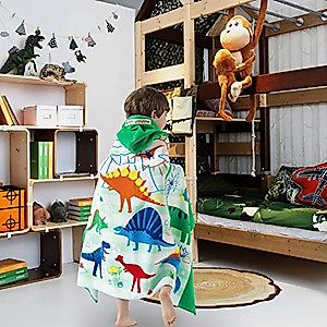 VOOVA & MOVAS Kids Towels with Hood | Soft Cotton (30X50 inches) Beach | Pool | Bath Towels | Summer Beach Essentials | Wrap Bathrobe for Boys Ages 3-10, for Toddler, Dinosaur | Dino