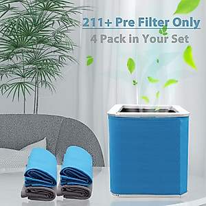 4 Pack 211+ Washable Pre-Filters Replacement Compatible with Blueair Blue Pure 211+, Filter for Diva Blue, Lunar Rock etc
