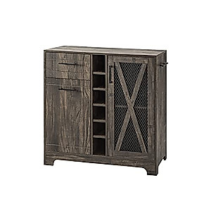 Home Source Oak Bar Cabinet with Wire Mesh Doors