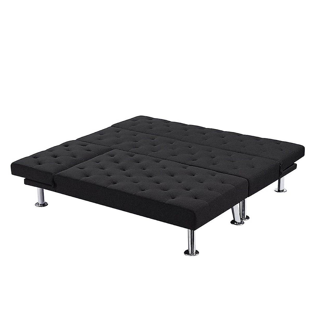 Modern Fabric Futon Sofa Bed with Convertible Single & Double Seat Futon Beds,L-Shaped Reversible Sectional Couch Sofa Bed with Metal Legs for Home/Living Room/Apartment/Dorm (Black + Fabric)