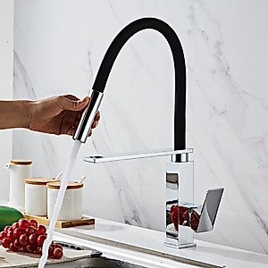Kitchen Faucet Single Handle High Arc Kitchen Sink Faucet Deck Mounted Hot and Cold Water Kitchen Faucets Commercial Modern Brass Sink Taps Chrome Black Heavy Duty