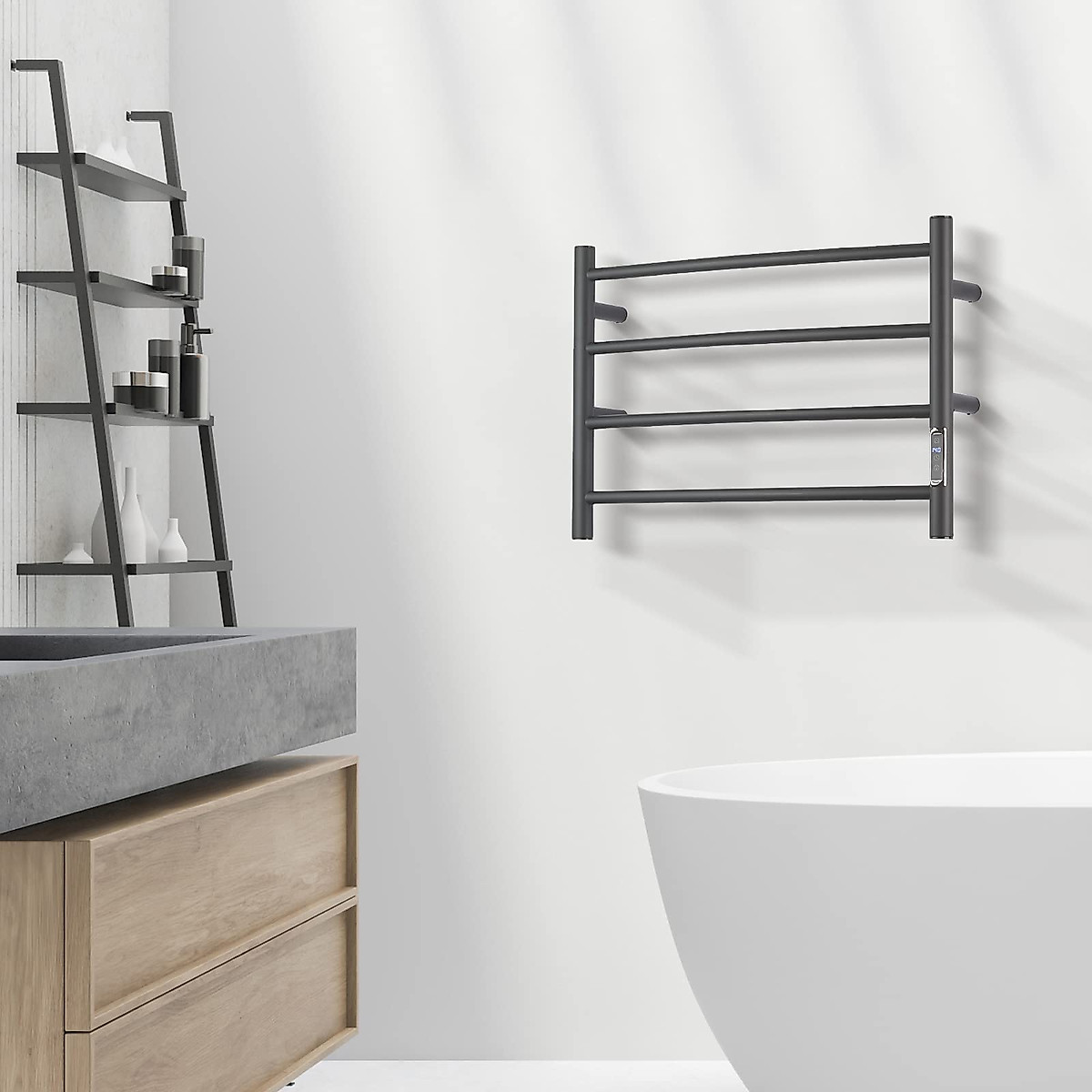 SHARNDY Towel Warmer with Built-in Timer ETW29 for Bathroom Wall Mounted Bath Towel Heater Plug-in Electric Heated Towel Rack Black