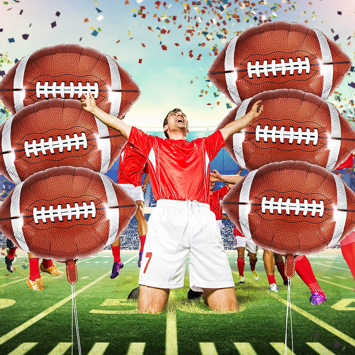 27 Inch Football Balloons, 6 Pcs Football Foil Balloons - Super Bowl & Tailgate Party Decor