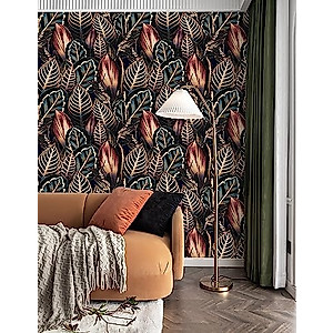 Luvdecor Peel and Stick Wallpaper Boho Bold Luxury Leaf Wallpaper Removable Wallpaper Boho Peel and Stick Floral Wallpaper for Bedroom Bathroom Stick On Wallpaper for Accent Wall Decor 17.7 * 118in