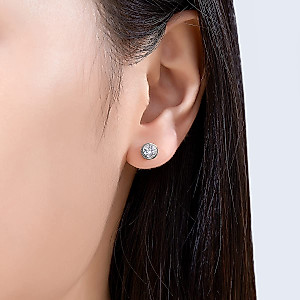 CivetCat Moissanite Bezel Setting Earrings Stud Set for Men Women Rhodium Plated 925 Sterling Silver Friction Back 6.5mm 1 carat D color VVS Brilliant Colorless