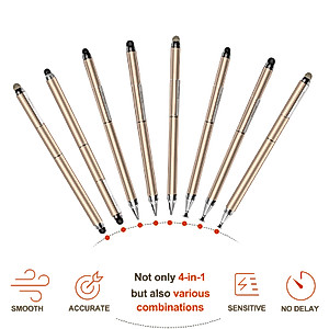 Penyeah Stylus pens for Touch Screens - [4-in-1] High Sensitivity and Precision Touch Screen Stylus Disc Tip,Black Rubber Tip & Mesh Fiber Tip Universal for All Capacitive Touch Screen Device (Gold)