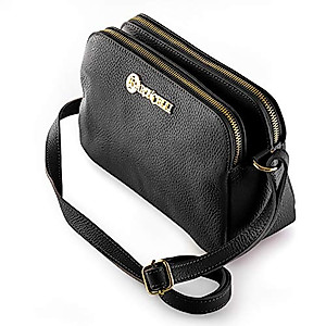 Baroncelli Crossbody Bag Made in Italy with Long Stripe Genuine Italian Soft Leather Black