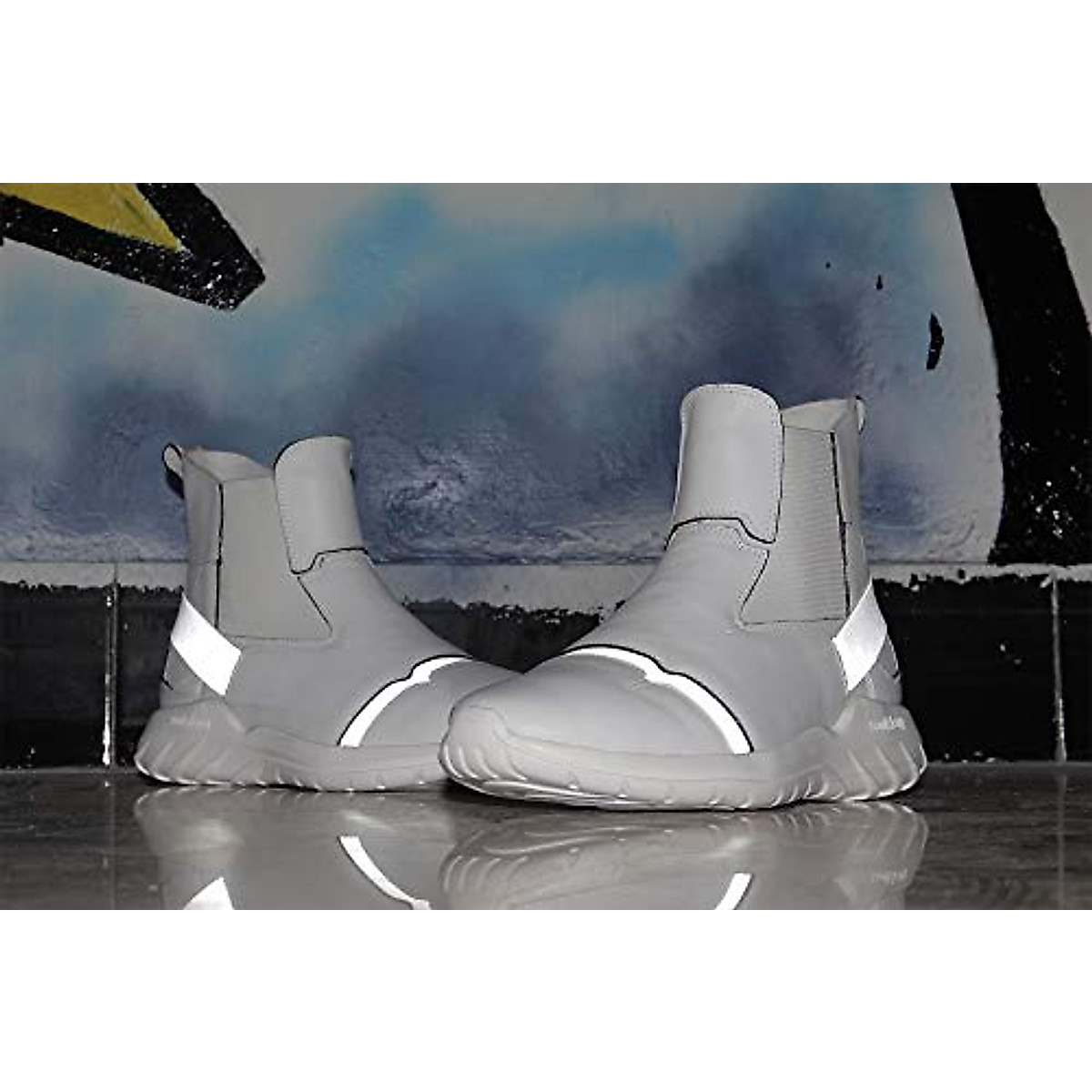 Soulsfeng High Top Sneakers Reflective Shoes Leather Splicing Lightweight Non Slip Walking Shoes White Women Size 9.5 Men Size 8