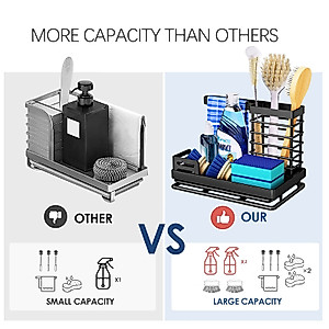 Meritpick Sink Caddy Kitchen Sink Organizer, Sponge Holder for Kitchen Sink, Kitchen Sink Sponge Holder with Removable Drain Pan for Sponge, Brush, Bottles,Dish Soap (A)
