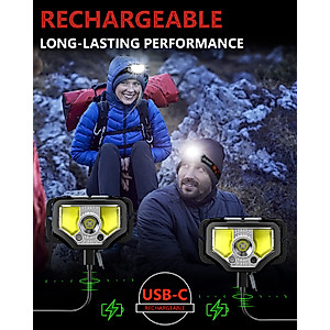 GETASI Headlamp Rechargeable 2PCS, 1200 Lumen Super Bright LED Flashlight with Motion Sensor for Adults and Kids- Camping Accessories Gear, Waterproof for Hiking, Running, Fishing, Cycling