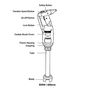 VONCI 500W Commercial Immersion Blender, 15.7" SUS 304 Removable Shaft, Heavy Duty Power Hand Mixer with Variable Speed 6000-20000RPM, Professional Electric Stick Blender for Restaurant Kitchen Use.