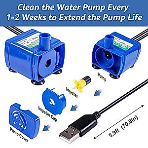 Cat Water Fountain Pump, Pet Fountain Pump Replacement DR-DC160, Automatic Power Off fountain pump of Cat Fountain Water Bowl Inside with LED Light Reminder and 6ft Long Power Cable