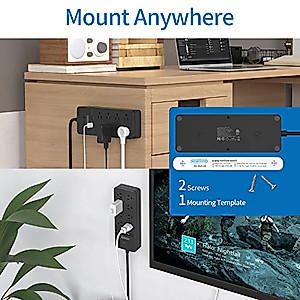 25 ft Extension Cord Flat Plug, NTONPOWER 8 Outlet Surge Protector Power Strip with USB Ports, 15A Circuit Breaker, Wall Mount Surge Protector for Home, Office, Workbench or Garage, ETL Listed, Black