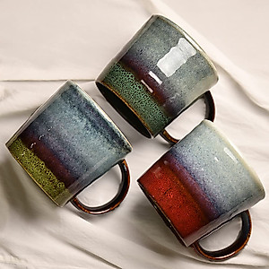 wewlink Large Ceramic Coffee Mug, Pottery Mug,Tea Cup for Office and Home,Handmade Pottery Coffee Mugs,16.5 Oz,Dishwasher and Microwave Safe,kiln altered glaze craft (Red)