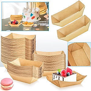 MotBach 150 Pack 1/4Lb Paper Food Boat Trays Disposable Small Paper Boats Plates Containers, 0.25Lb Mini Kraft Food Serving Boat Tray Baskets for Snack Fries Dessert Popcorn BBQ Sauce Tacos Nacho