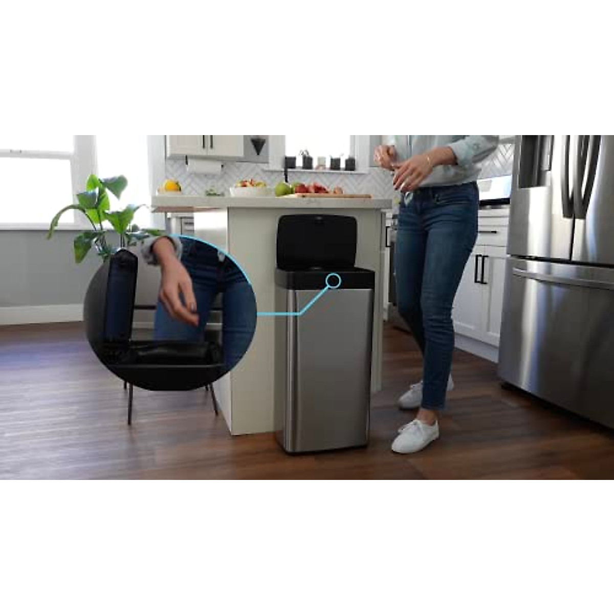 SIMPLI-MAGIC Sensor Trash Can Automatic Touchless Kitchen Garbage Bin, Stainless Steel, 13 Gallon