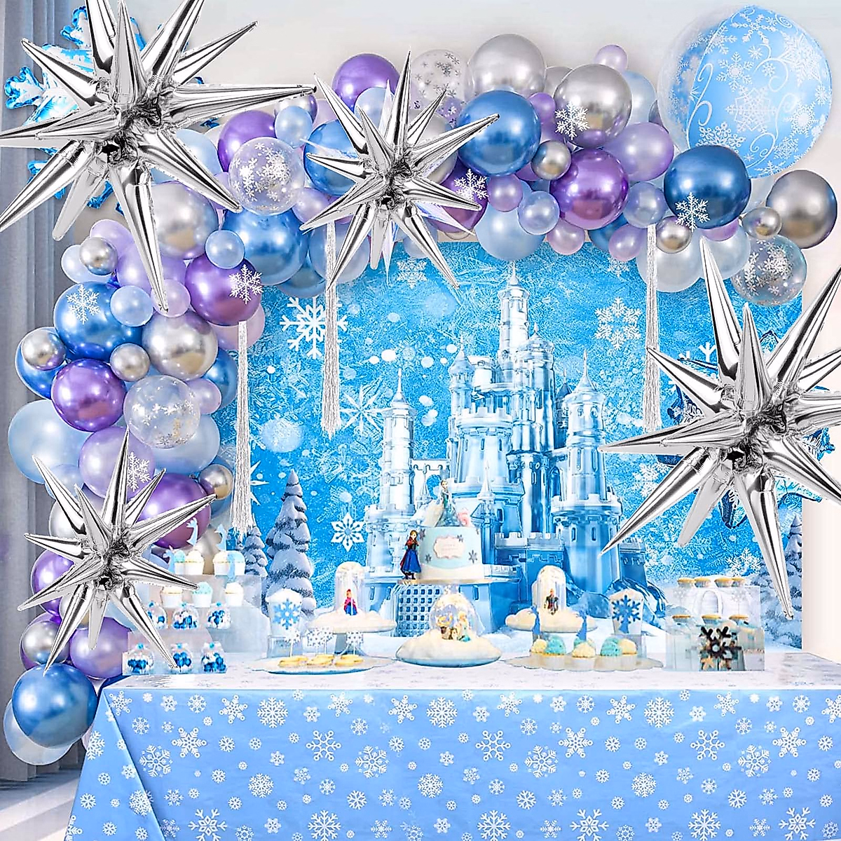 Cadeya 8 Pcs Star Balloons, Huge Silver Explosion Star Aluminum Foil Balloons for Birthday, Baby Shower, Wedding, Bachelorette Party, Disco Party Decorations Supplies