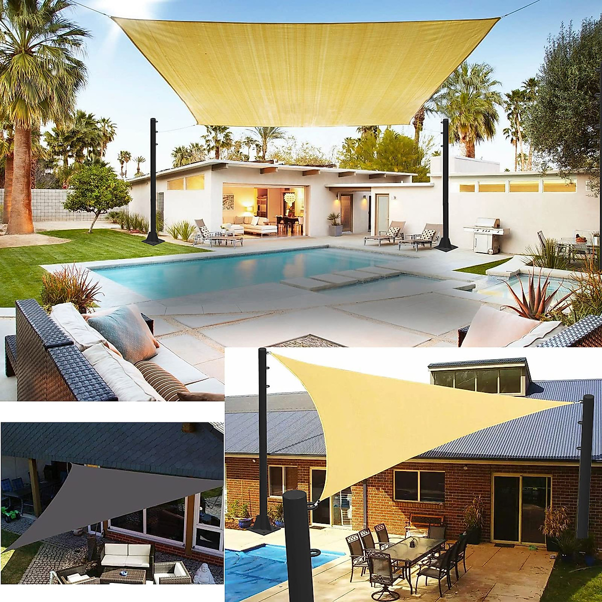 Shade Sail Poles Kit Enlarged Diameter Thickening, 9Ft Sun Shade Sail ...