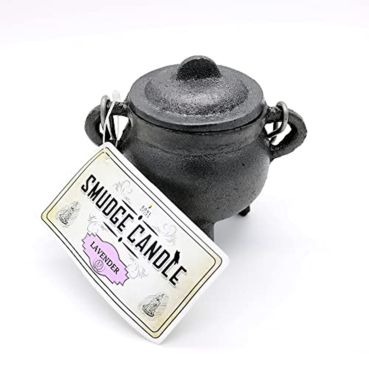 Reusable 4" Cast Iron Cauldron Candle with Lid and Hanging Handle for Spell Casting, Smudging, Ritual & Blessings Pot Belly Witchcraft Candle Aromatherapy (Lavender)