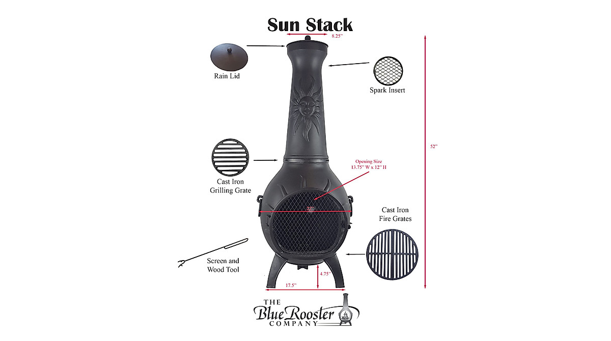 Blue Rooster Sun Stack Chiminea - Cast Aluminum Firepit