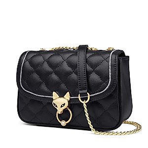 FOXER Small Crossbody Bags for Women, Split Cowhide Trendy Design Ladies Mini Cell Phone Purses with Metal Chain Strap Women's Quilted Shoulder Bags Girls Fashion Cross Body Purses (Black)