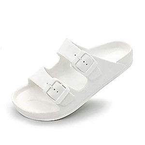 Luffymomo Adjustable Slip on Eva Double Buckle Slides for Mens (10 M US White)