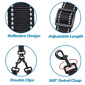 PetBonus Double Dog Leash, No Tangle Dual Dog Leash, Reflective Walking Training Leash, 4 Comfortable Padded Handles for 2 Dogs with Collapsible Bowl and Waste Bags (Black, Large)