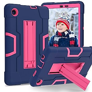 Bingcok for TCL TAB 8 LE Case, TCL TAB 8 LE Case for Kids, Heavy Duty Rugged Full-Body Hybrid Shockproof Drop Protection Cover for TCL Tab 8 LE (9137W) 2023/TCL Tab 8 WiFi (9132X) (5-Navy+Rose)