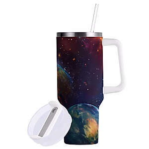 ALAZA Space Planets Nebula 40 oz Tumbler Stainless Steel Water Bottle Vacuum Insulated Cup with Straw Lid & Handle For Travel Car Cup Holder