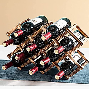 eoocvt Wood Wine Rack, 10 Bottle Wooden Stackable Wine Cellar Racks,Countertop Free Stand Wine Storage Holder Freestanding Wine Rack for Home Kitchen Bar Cabinets