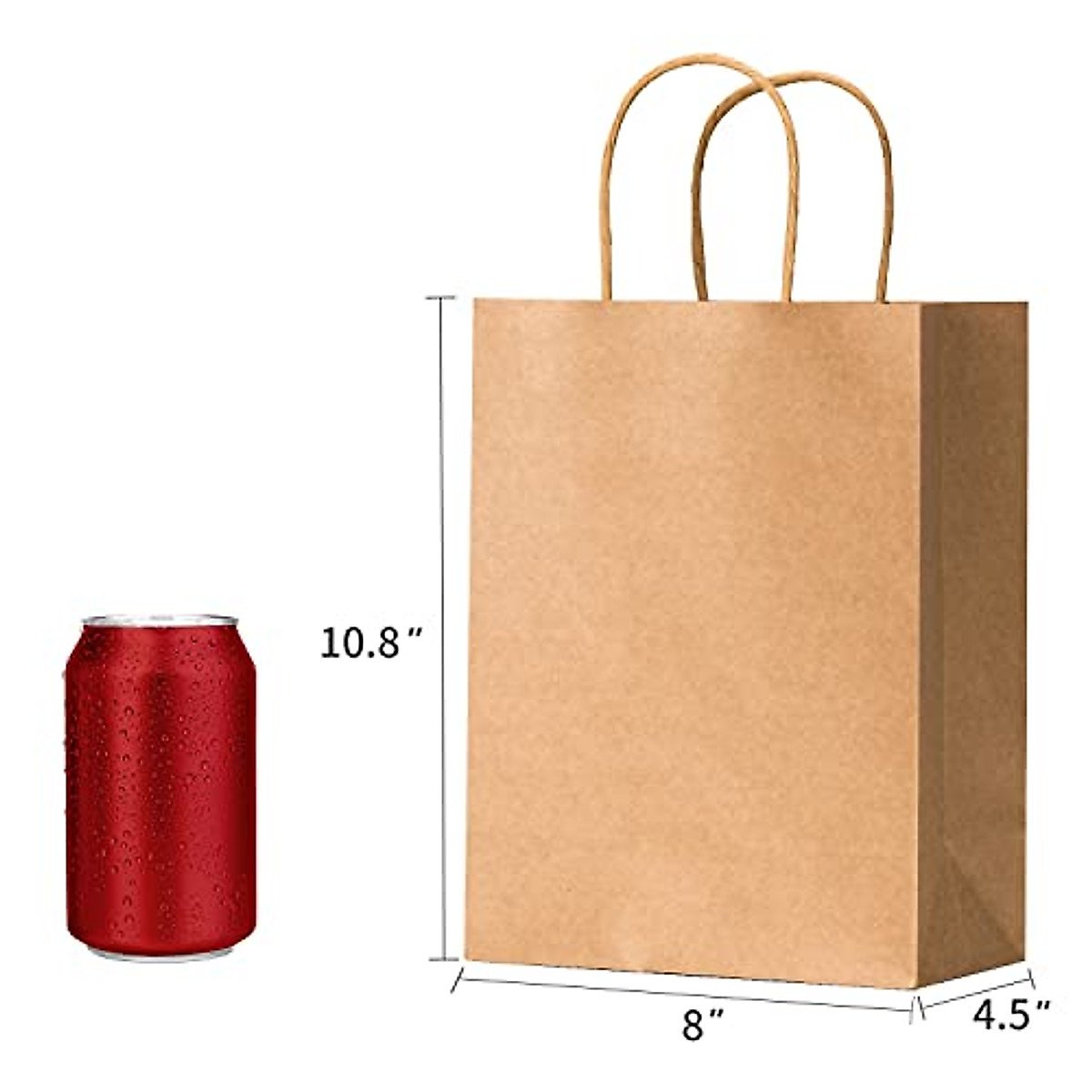 Brown Paper Bags with Handles Bulk, 100Pcs, 8x4.5x10.8Inches, Gift Bags, Brown Kraft Paper Bags, Gift Bags Bulk, Retail Bags, Party Bags, Shopping Bags, Favor Bags