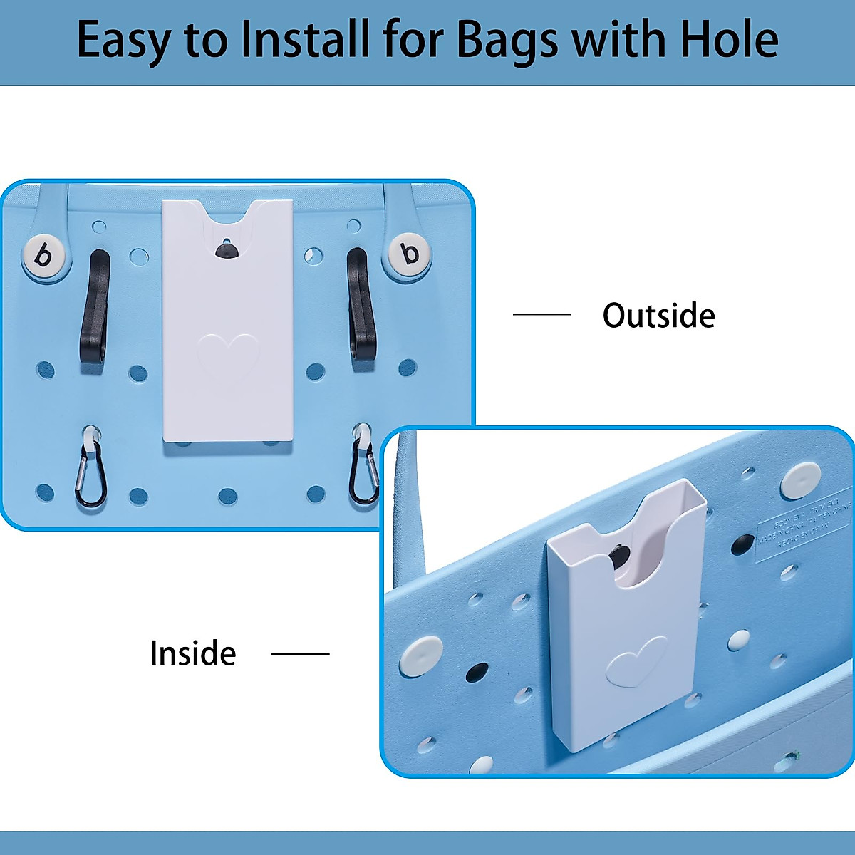 Phone Holder with 4 Hook for Bogg Bag, Compatible with Original Bogg Bag, Universal ABS Plastic Cell Phone Case Holder Accessories for Bogg Bag, Key Chain Hook Accessories for Bogg Bags- White