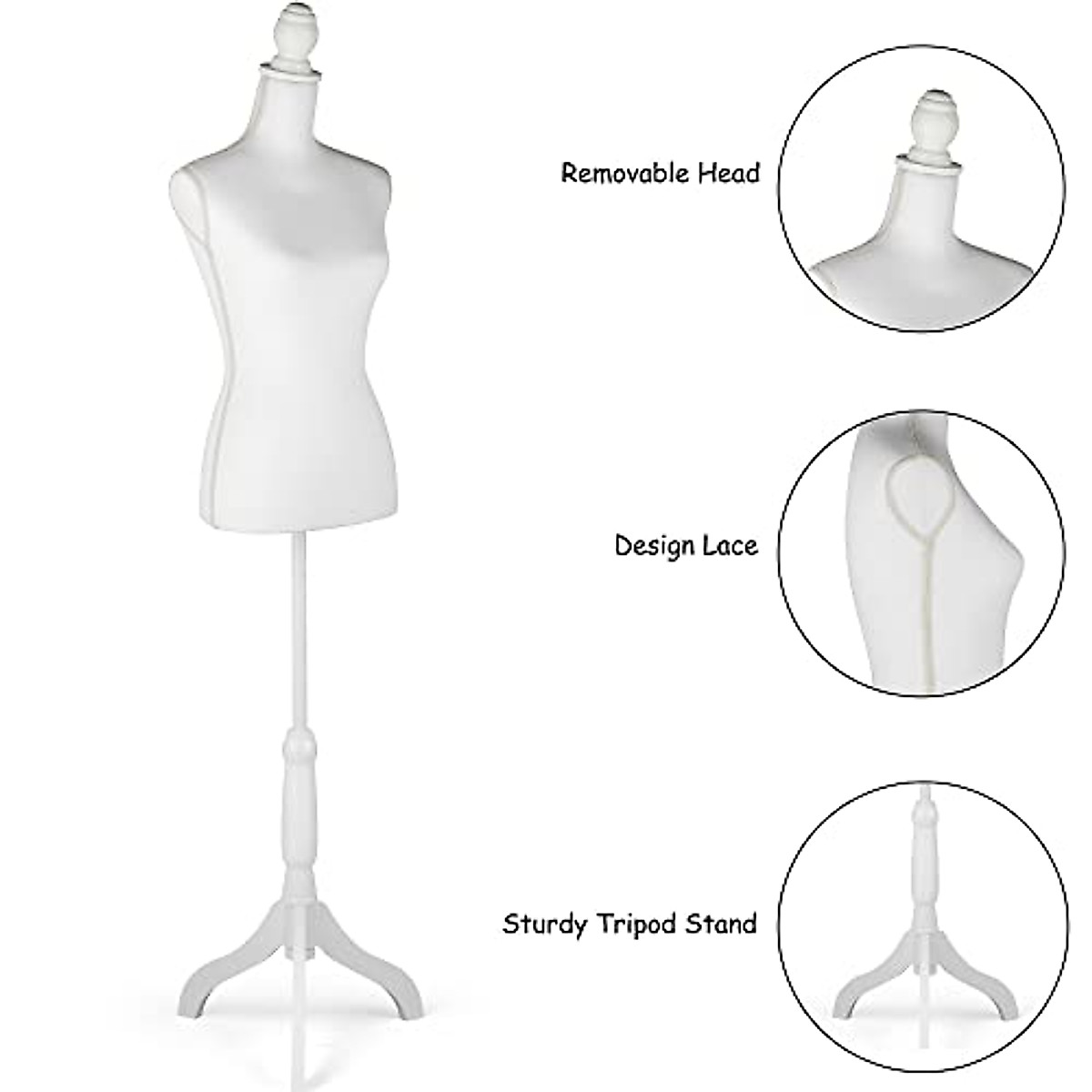 Female Dress Form Mannequin Torso Adjustable Height Mannequin Body with Tripod Stand for Clothing Dress Jewelry Display, White