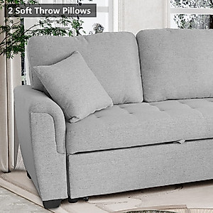HUMEHA Reversible Sectional Sofa Couch, Light Grey Convertible Pull Out Bed Sleeper Sofa with Storage Chaise Lounge, Upholstered L Shaped Couch with 2 Pillows, Linen Fabric Couches for Living Room