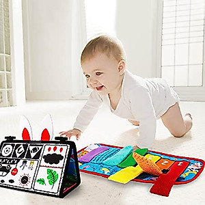 Inbeby Tummy Time Mirror Toy & Baby Mirror Toys, Black and White High Contrast Baby Newborn Toys 0 3 6 Months Brain Development, Sensory Texture Piano Infant Toys 0 3 6 Months with Squeaker