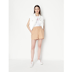 EMPORIO ARMANI Women's Crew Neck Reg Fit Summer Beats T-Shirt, Optic White, Large