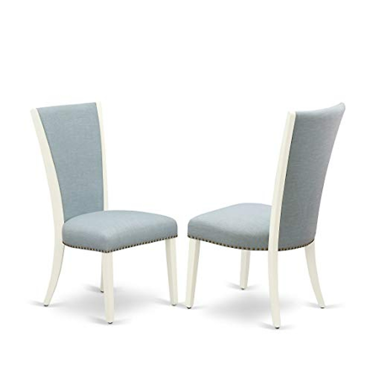 East West Furniture VAVE9-LWH-15 Vancouver 9 Piece Set Includes an Oval Dinner Table with Butterfly Leaf and 8 Baby Blue Fabric Parson Dining Chairs, 40x76 Inch, Linen White