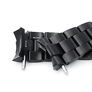 22mm DLC Black Watch Band compatible with Seiko 5 SRPD51, Super-O Boyer 316L SS