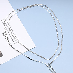 Yheakne Bling Tennis Chain Necklace Silver Long Rhinestone Choker Necklace CZ Lariat Y Necklace Tie Up Necklace for Women and Girls Nightclub Body Chain Jewelry