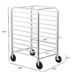 VINGLI 10-Tier Full/Half Sheet Pan Rack, Aluminum Bakery Rack, Speed Rack, Bakers Rack with Lockable Wheels for Home Commercial Kitchen, Restaurant, Cafeteria, Dessert Shop, 20" W x 26" D x 38" H