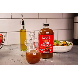 Lucy's Family Owned - USDA Organic NonGMO Raw Apple Cider Vinegar, Unfiltered, Unpasteurized, With the Mother, 34oz Glass Bottle (2 Pack)