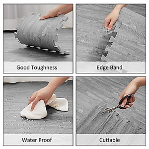 32 Pcs Wood Grain Mats Foam Tiles Interlocking Foam Floor Mats for Kids Adults Playroom Bedroom Farmhouse Flooring, 11.8 x 11.8 Inch(Gray)
