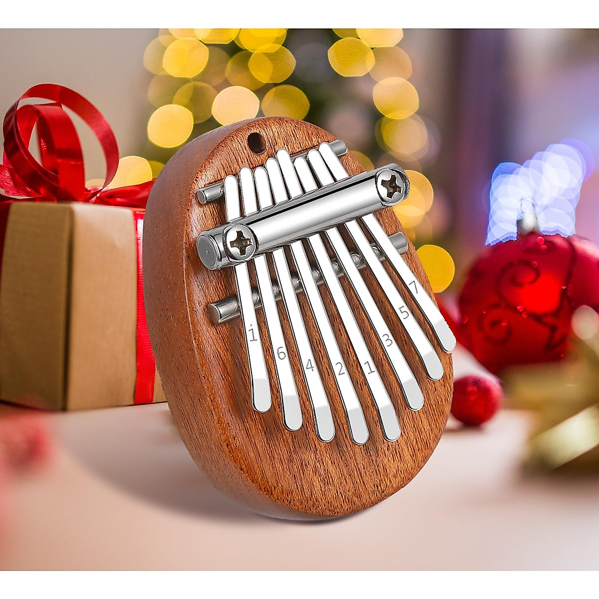 Elejolie Mini Kalimba 8 Key Thumb Piano Exquisite Finger Piano Portable for Beginner Kids Adult,Musical Marimba with Pendant Gift for Christmas/Xmas/Thanksgiving Day Brown