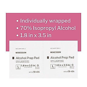 Alcohol Prep Pad, McKesson, Isopropyl Alcohol 70%, Individual Packet, Large, 3.5 X 1.7 Inch, Sterile, 100 Ct. Box, Case of 10 Boxes = 1000 Pads