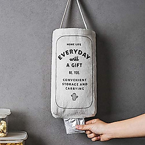 Cabilock 2PCS Wall Mount Grocery Bag Dispenser Linen Kitchen Grocery Plastic Bag Holder Farmhouse Hanging Storage Organizer Basket for Bathroom Home White