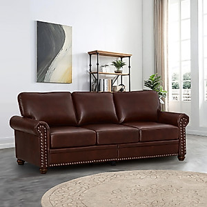 JEEOHEY Faux Leather Sofa Couch,82" Mid Century Modern Couch with Storage Place,Oversized 3 Seater Sofa with Nailhead Trim&Rolled Arm,Deep Seat Comfy Couch for Living Room,Apartment,Office(Burgundy)